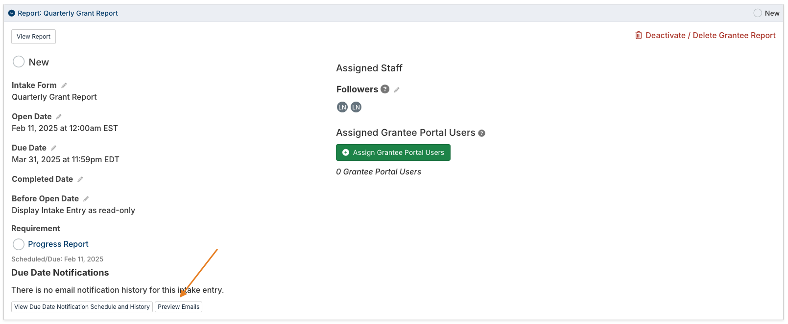Report and Grantee Submission Intake Forms